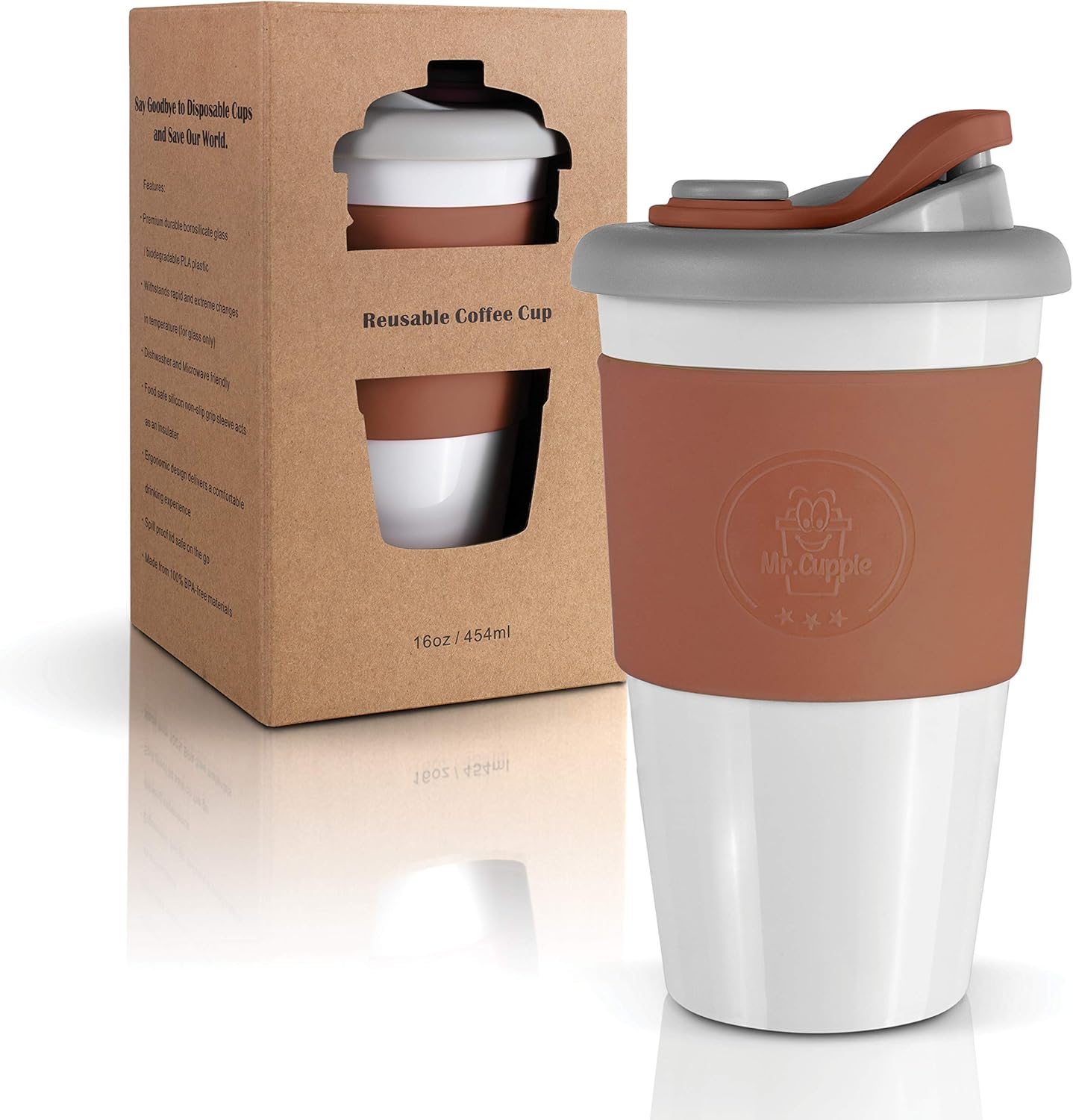 Mr Cuppie Reusable Coffee Cup With Lid Lightweight Portable Travel Mug 