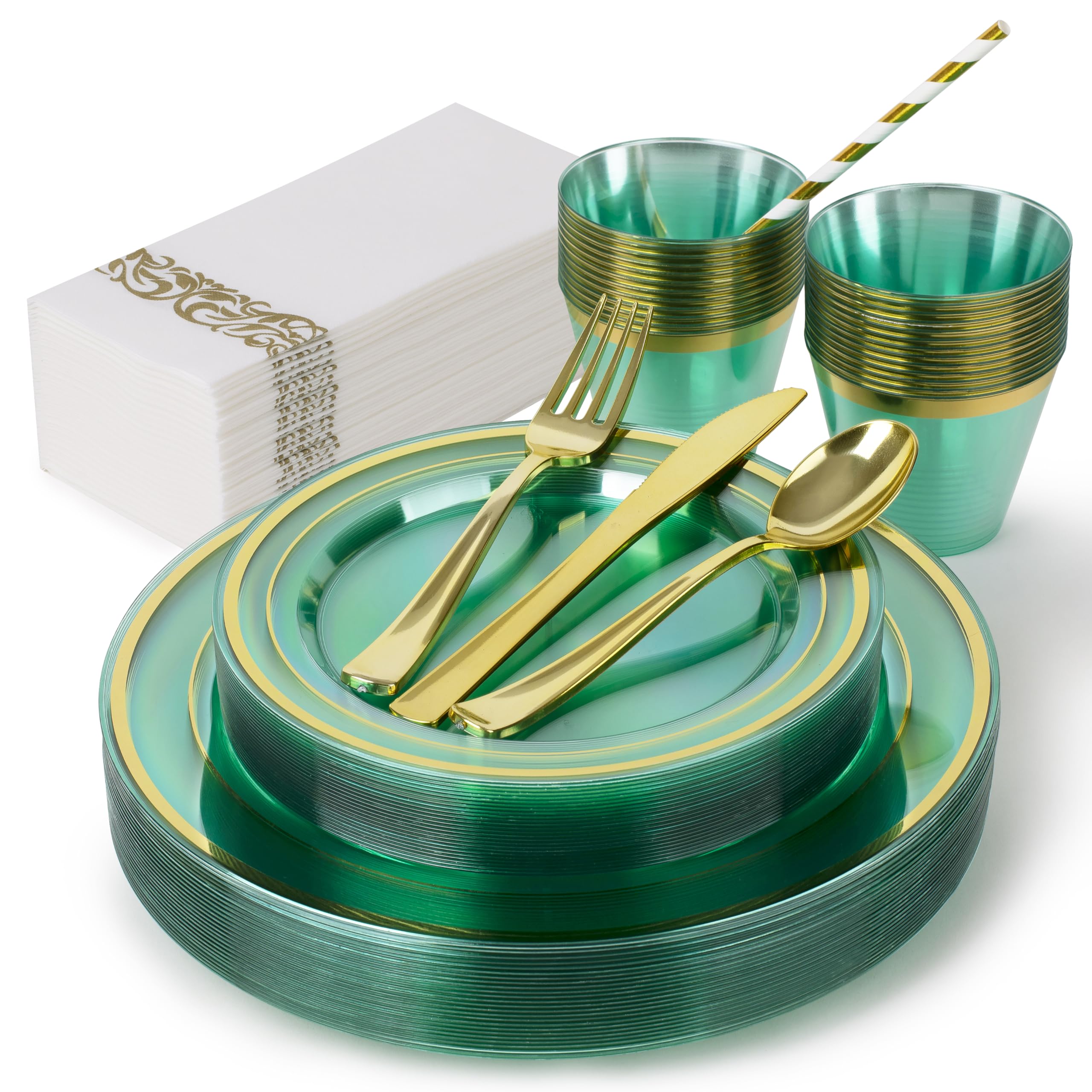 PREM-QUAL Green Plates – Mint Dinnerware Set Includes 50 Green Plastic ...