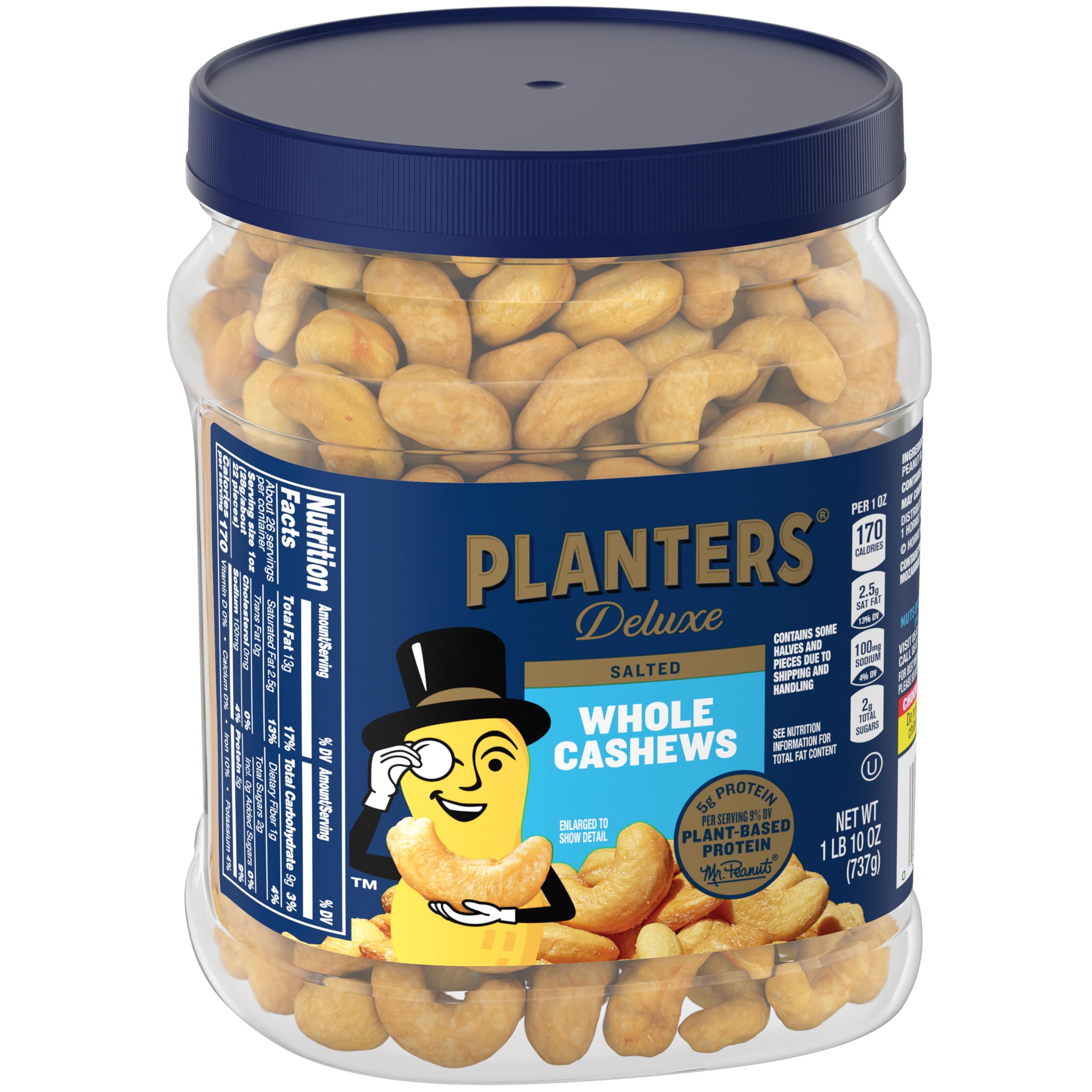 PLANTERS Fancy Whole Cashews with Sea Salt, 10 oz. Resealable Jar - Made with Simple Ingredients ...