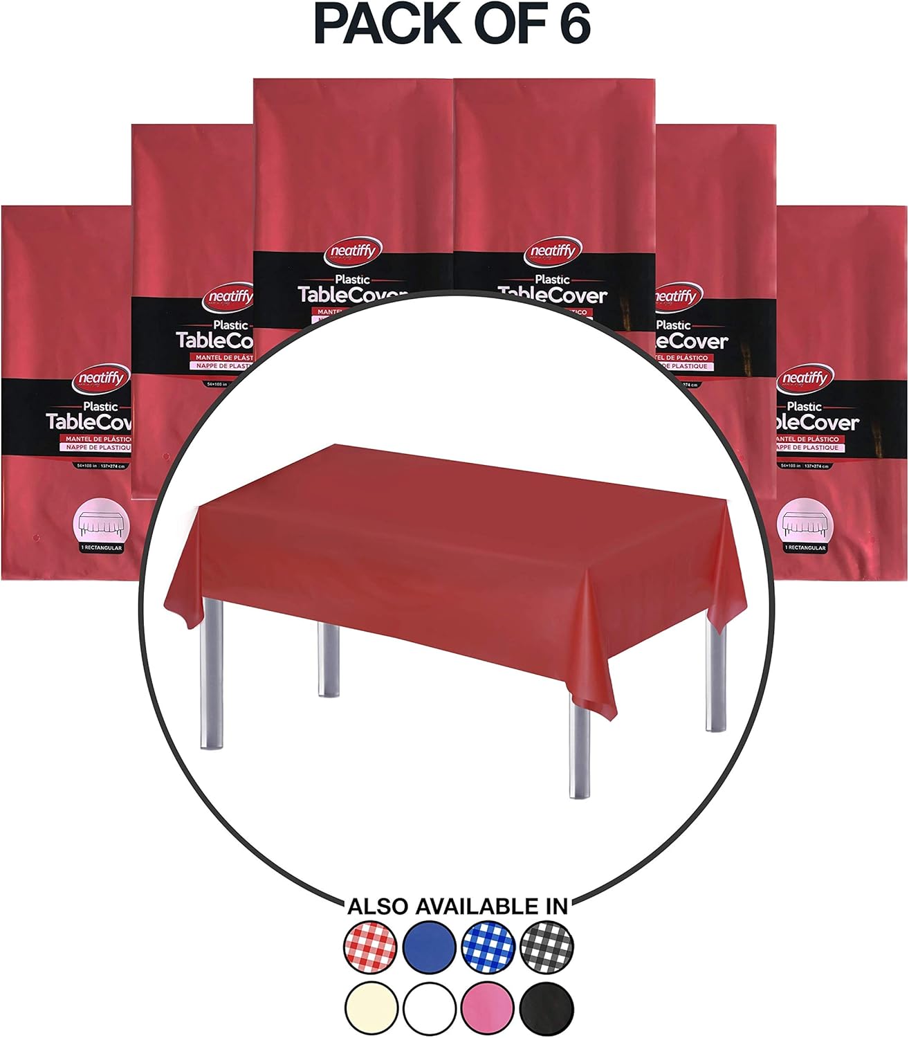 Neatiffy 54 in x 108 Inch 6Pack Rectangle Plastic Table Cloth ...