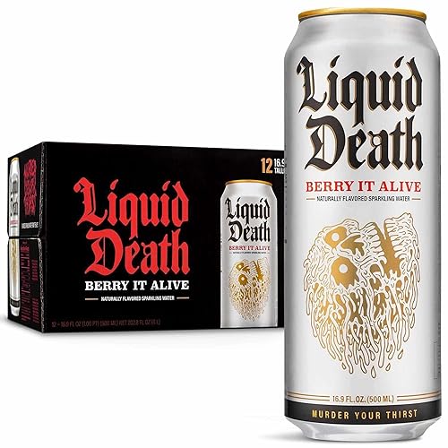 Liquid Death, Berry It Alive Sparkling Water, 12-Pack (Tallboy Size 16 ...