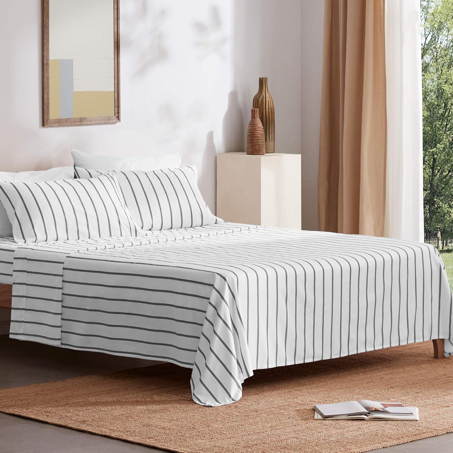 Amazon.com: SLEEP ZONE Printed Stripe Sheet Set Double Brushed ...