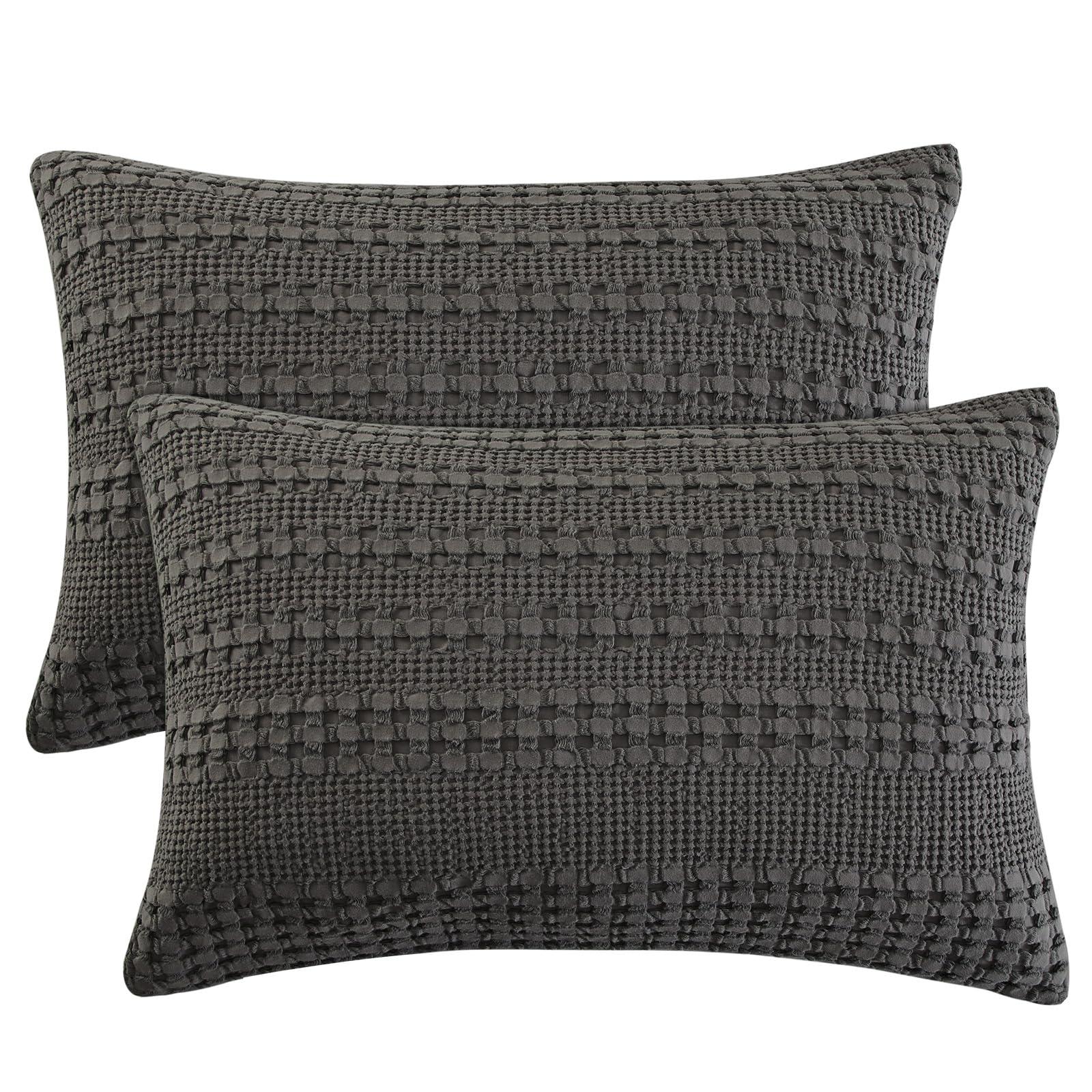 PHF 100% Cotton Waffle Pillow Shams Queen Size, 2 Pack 20" x 30" Soft ...