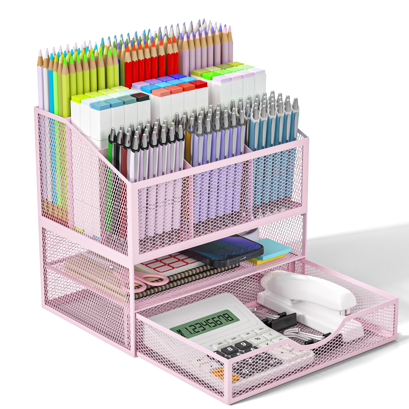 VITABONA Efficient Storage Pink Art Supply Desk Organizer, Surdy Mesh ...