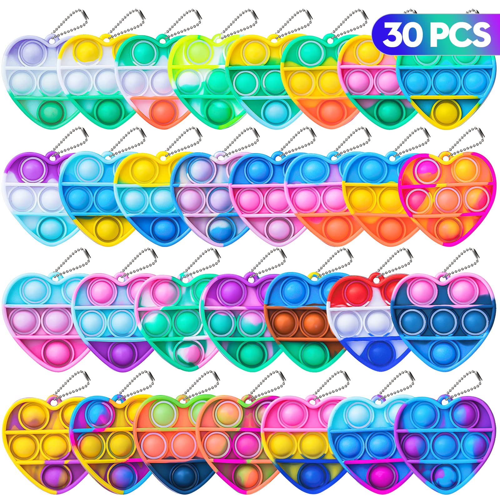 Pop Fidget Toys Its Party Favors for Kids 30 PCS Mini Pop Keychain It Sensory Fidget Toy Poppers ...