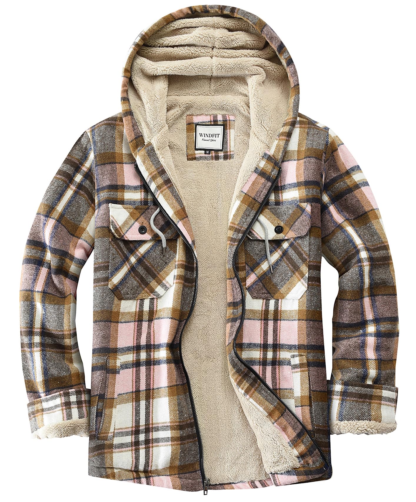 WINDFIT Women's Full Zip Fleece Flannel Jacket Plaid Sherpa Lined ...