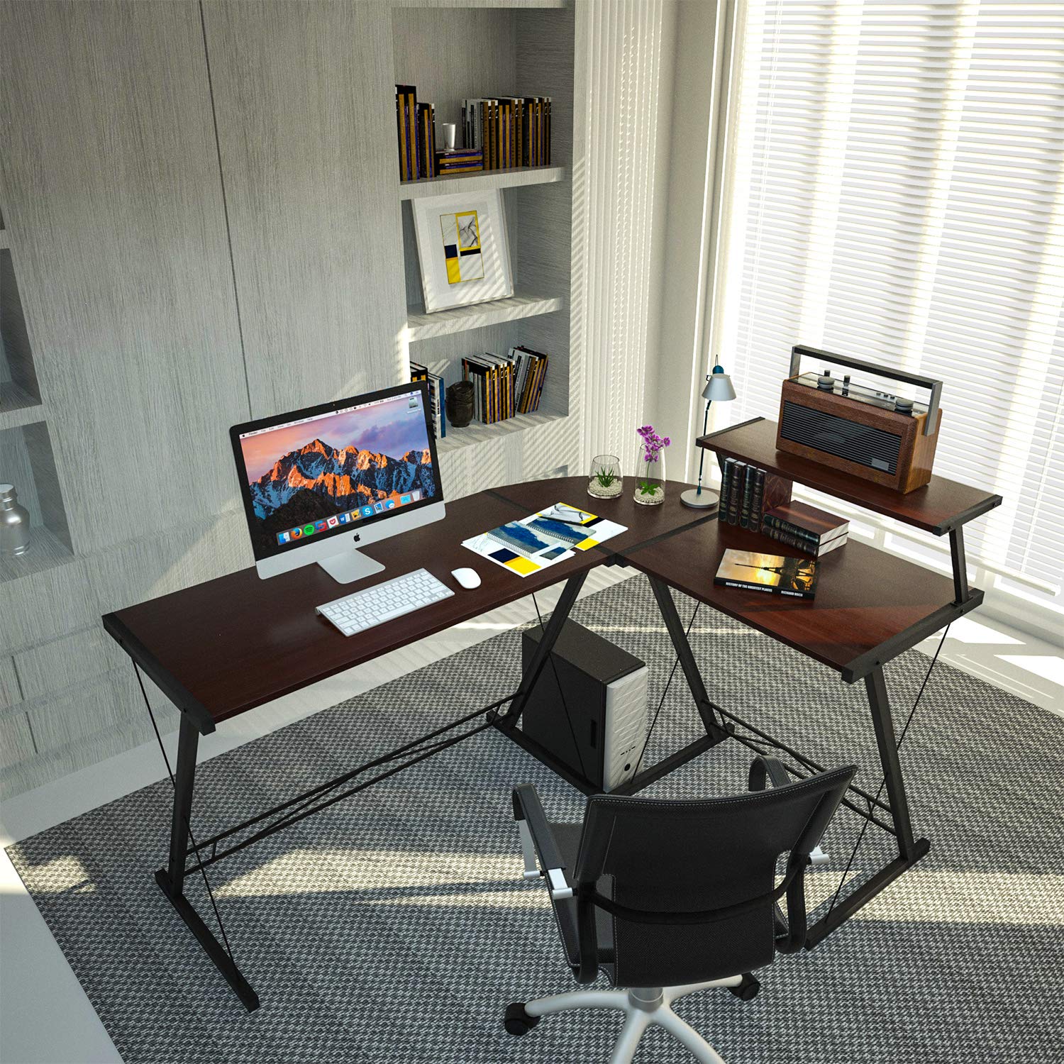 Reversible L Shaped Desk, 61" Home Office Desk with Round Corner ...