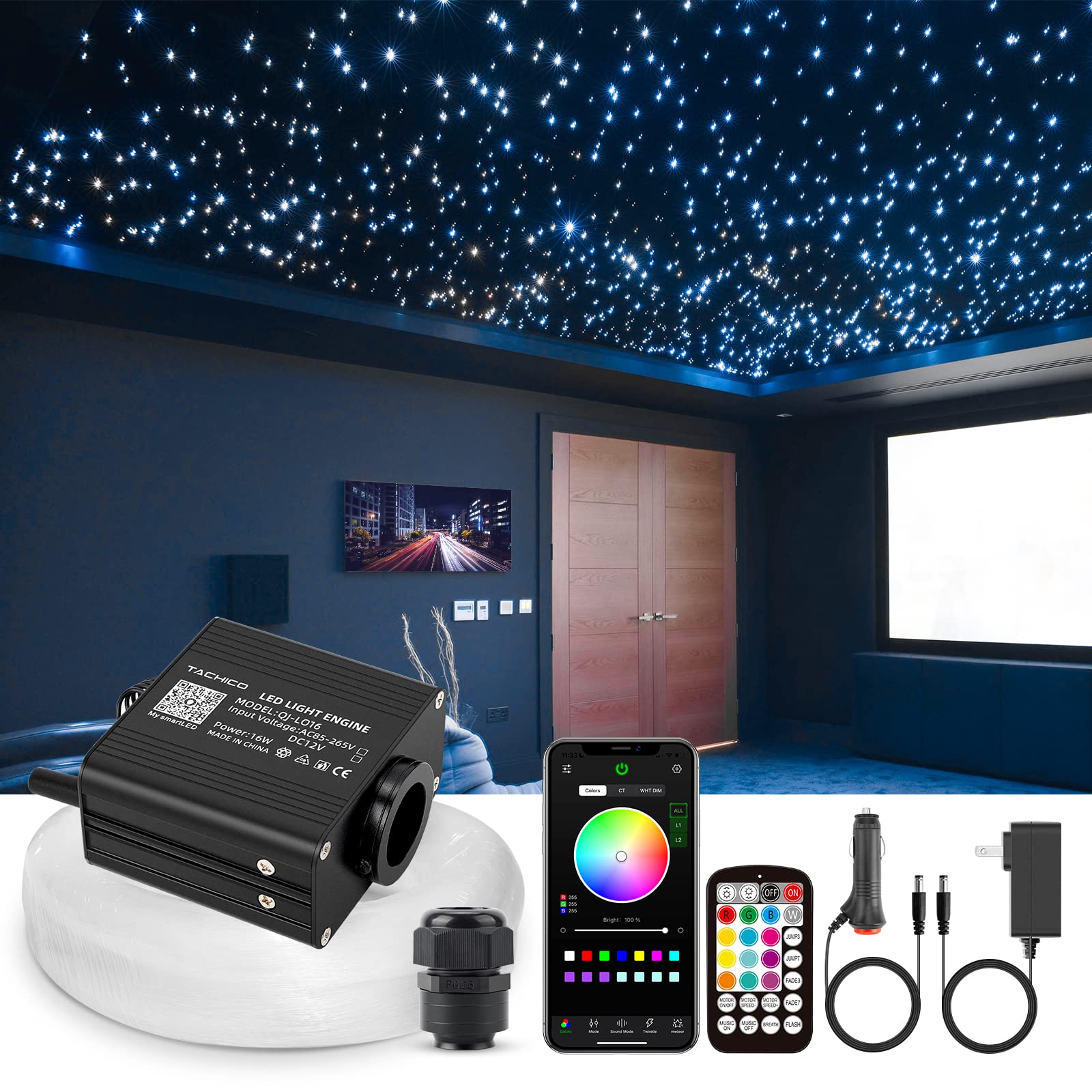 Mua TACHICO 16W RGBW Twinkle LED Fiber Optic Lights, Bluetooth APP ...