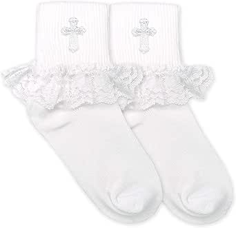 Amazon.com: Jefferies Socks Girls First Communion Lace Trim with Cross ...