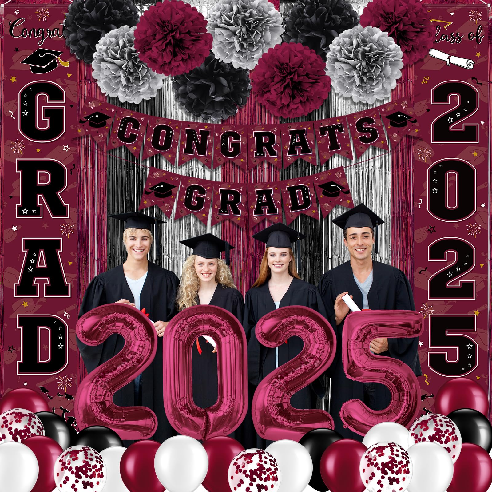 Graduation Decorations Class of 2025, Maroon Graduation Party ...