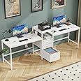 Amazon.com: GYIIYUO 93'' Two Person Desk with Charging Station, Long ...