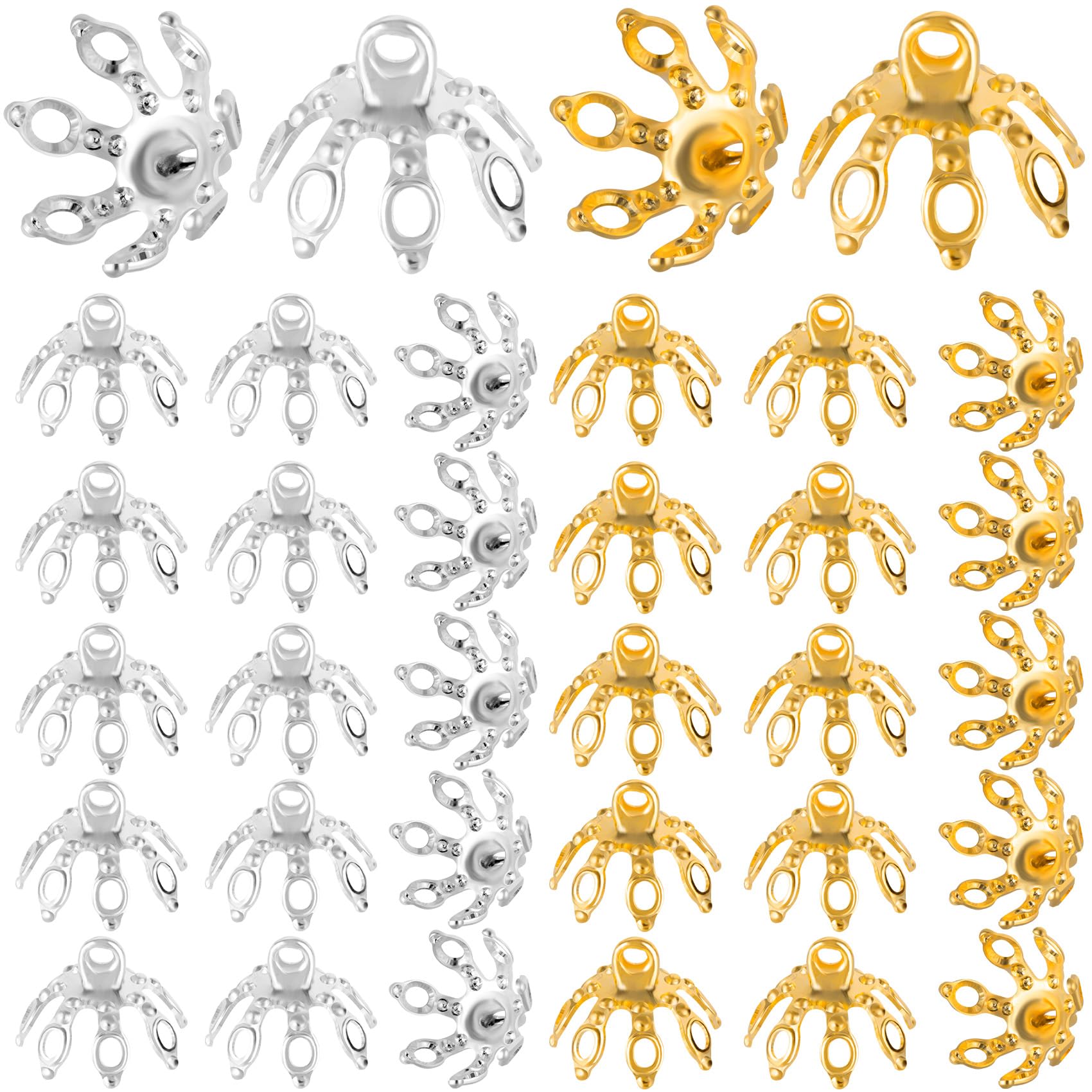 ANCIRS 150 Pack Flower Bead Caps Toppers for Jewelry Findings, 7 Prong ...