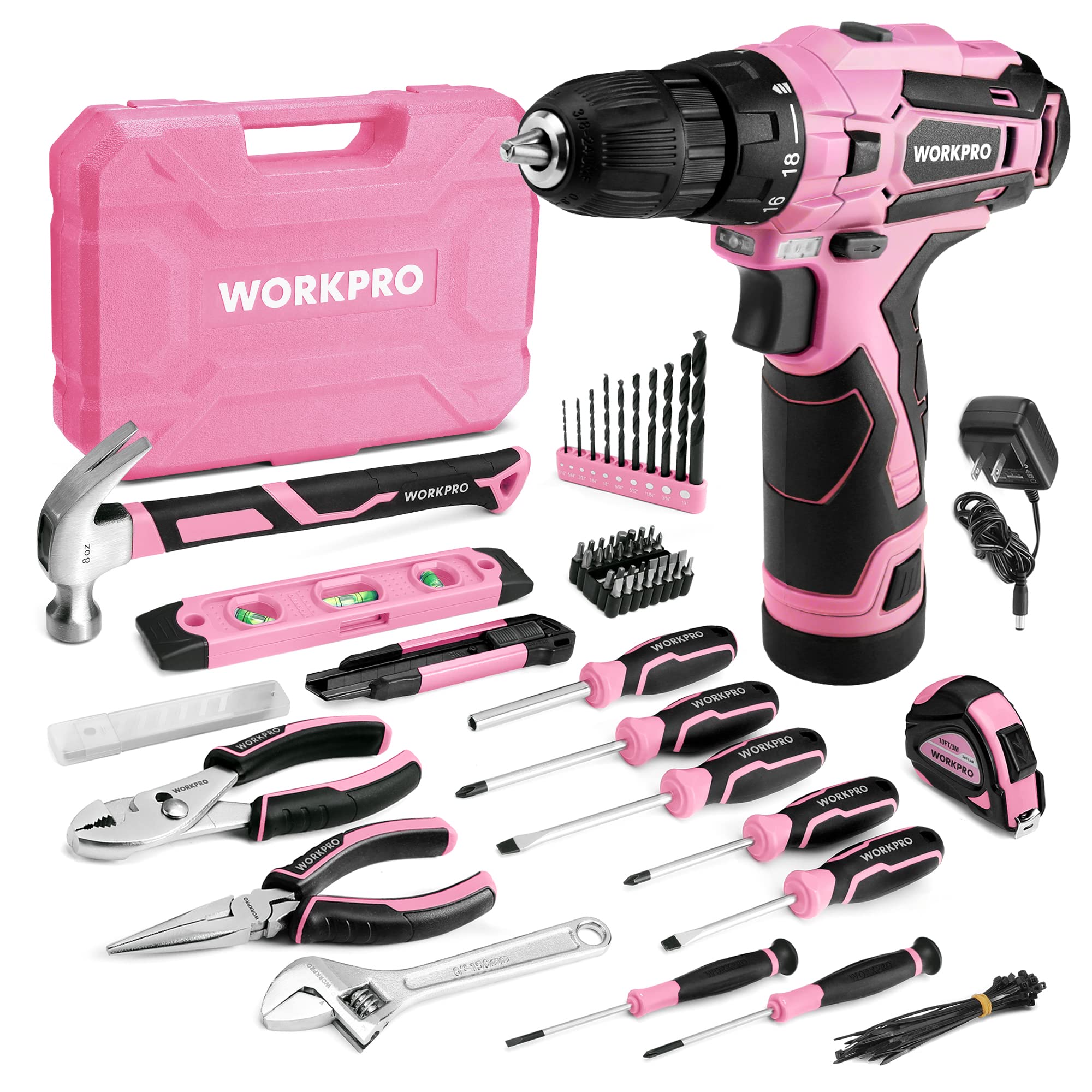 Mua WORKPRO Pink Tool Set with Power Drill, 108PCS Portable Ladies Pink ...