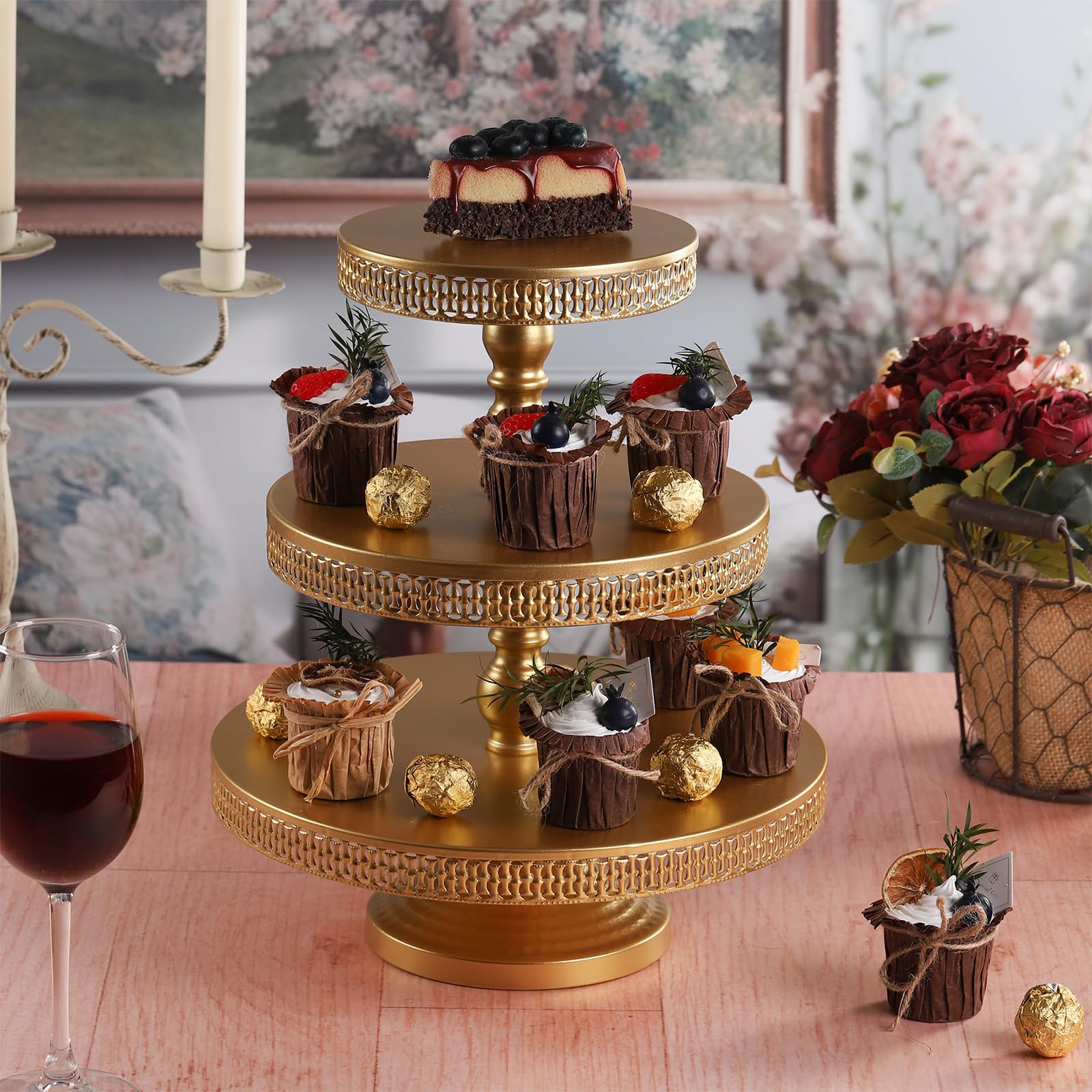 ZOOYOO 3 Tier Gold Metal Cupcake Stand, Cupcake Tower with Tiered ...
