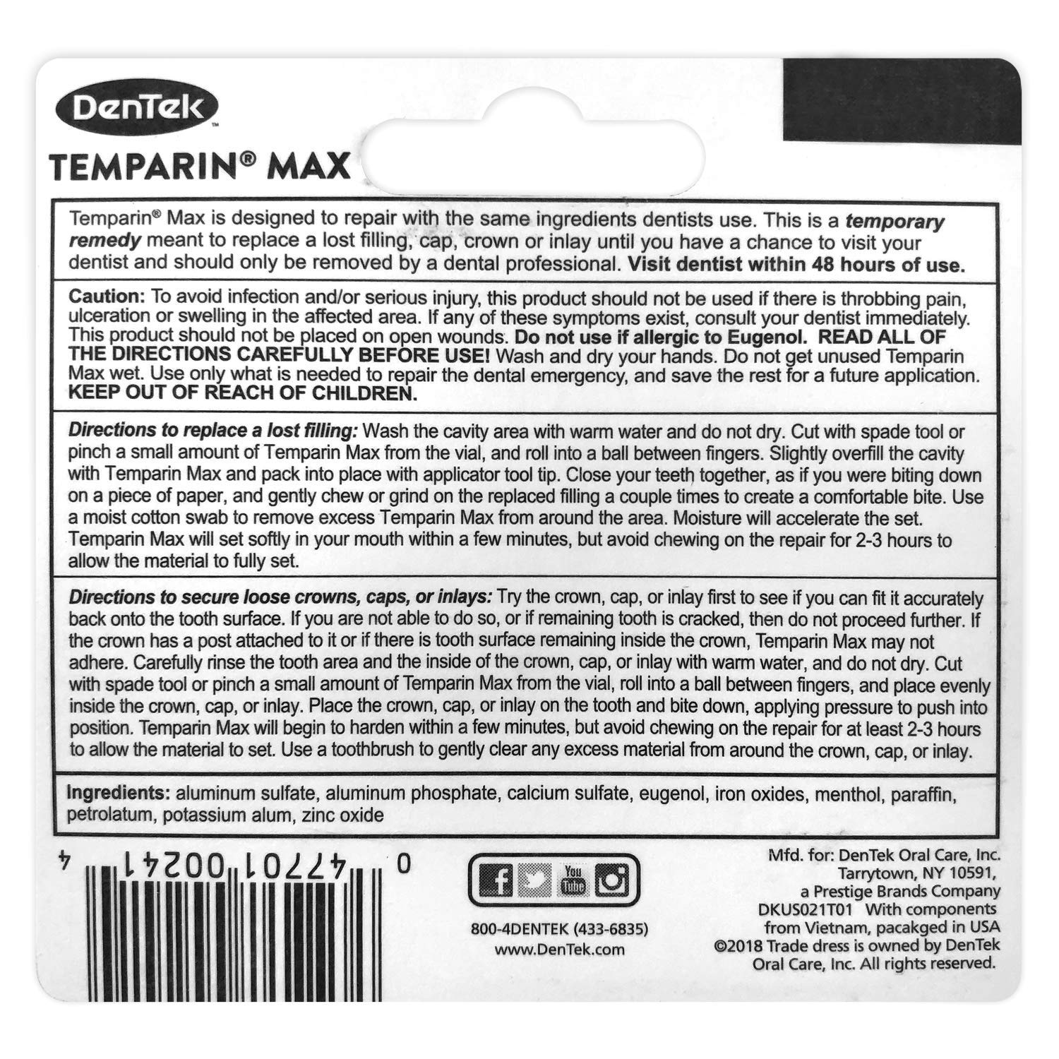 DenTek Temparin Max Lost Filling and Loose Cap Repair Kit | One Step ...