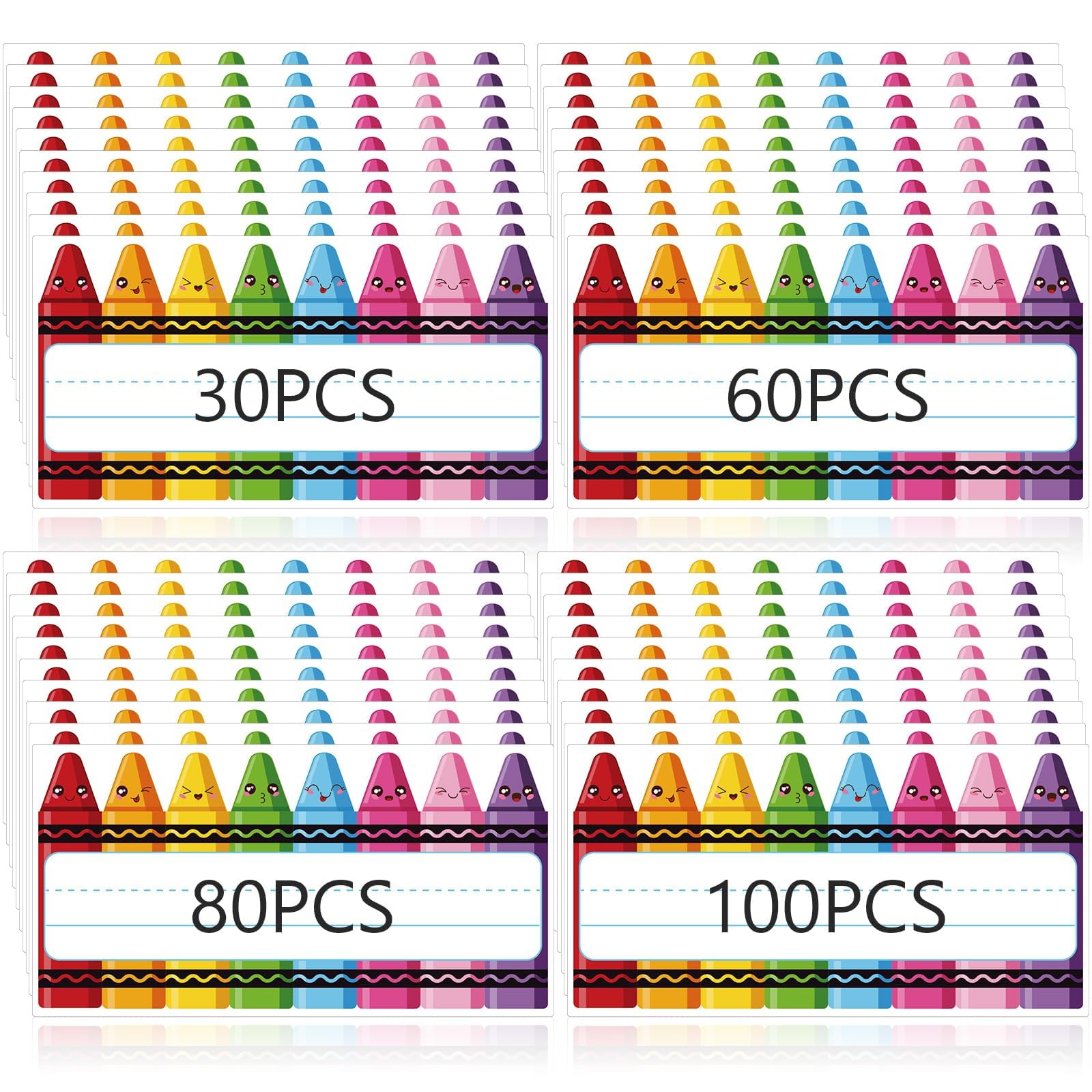 100 Pieces Crayons Name Tags Colorful Cartoon Crayon Expression ...