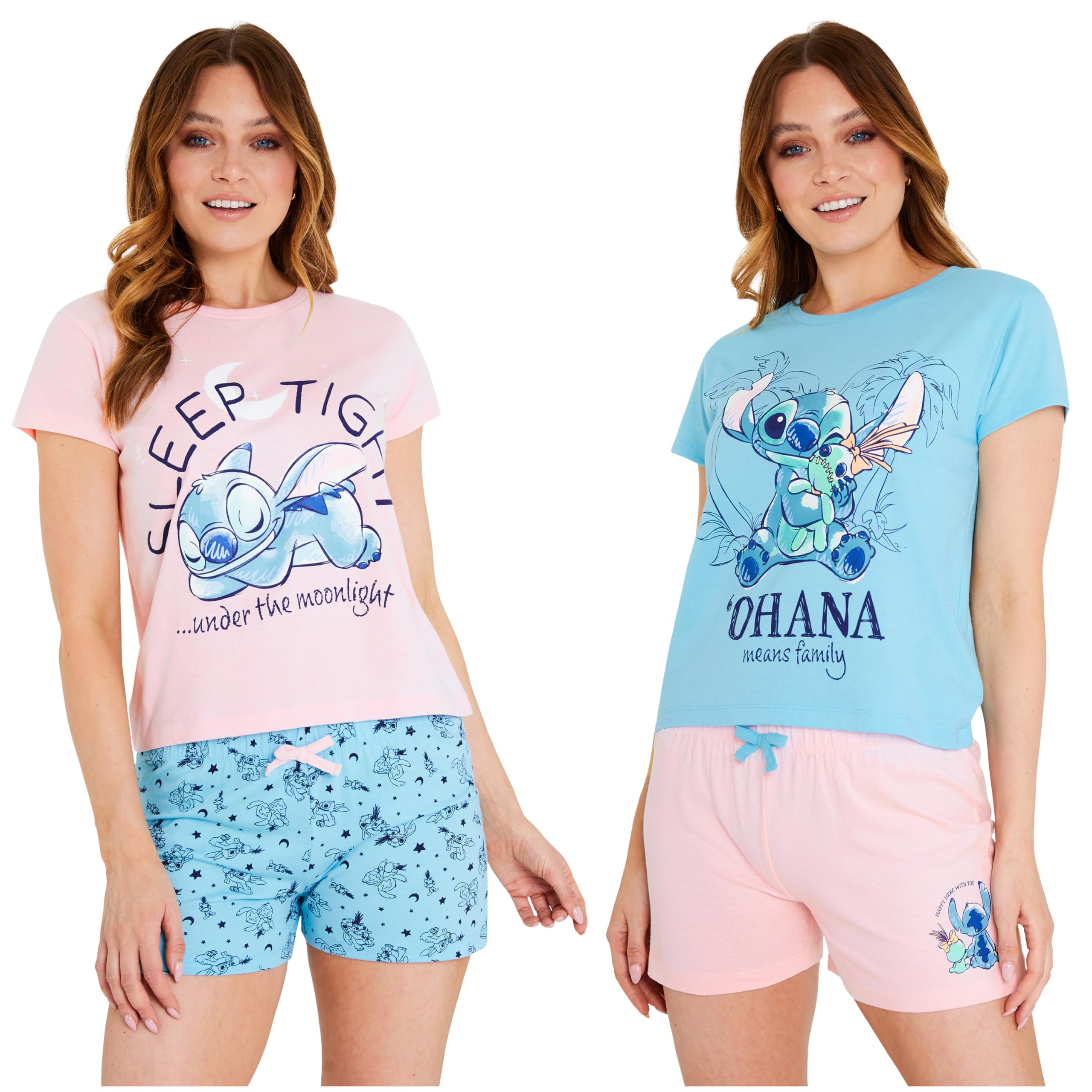 Disney Stitch Womens Short Pajamas Set Soft Lounge Wear Pack of 2 ...