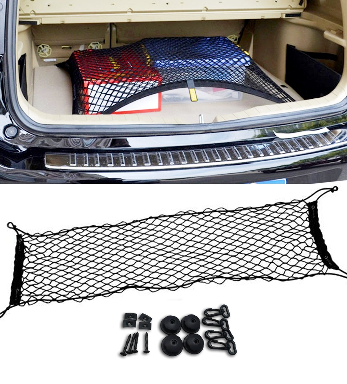Zone Tech Vehicle Trunk Mesh Cargo Net Storage Organizer Bag 3 Mounting ...