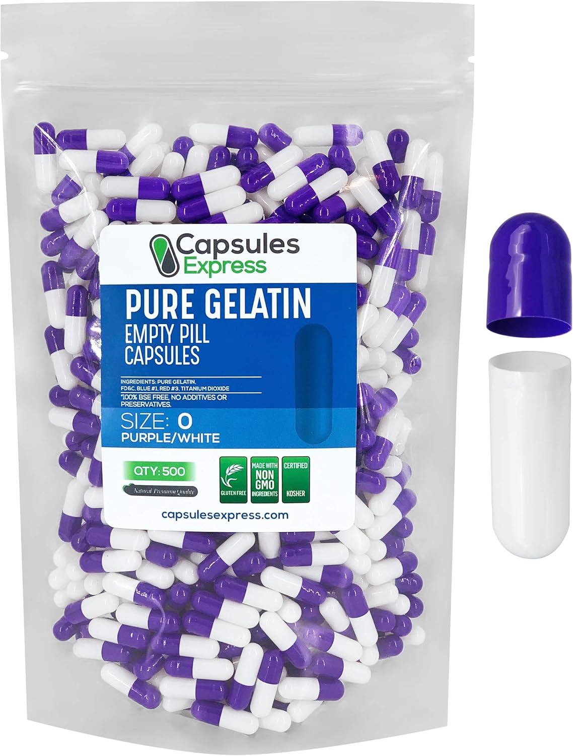 Amazon.com: Capsules Express- Size 0 Purple and White Empty Gelatin ...