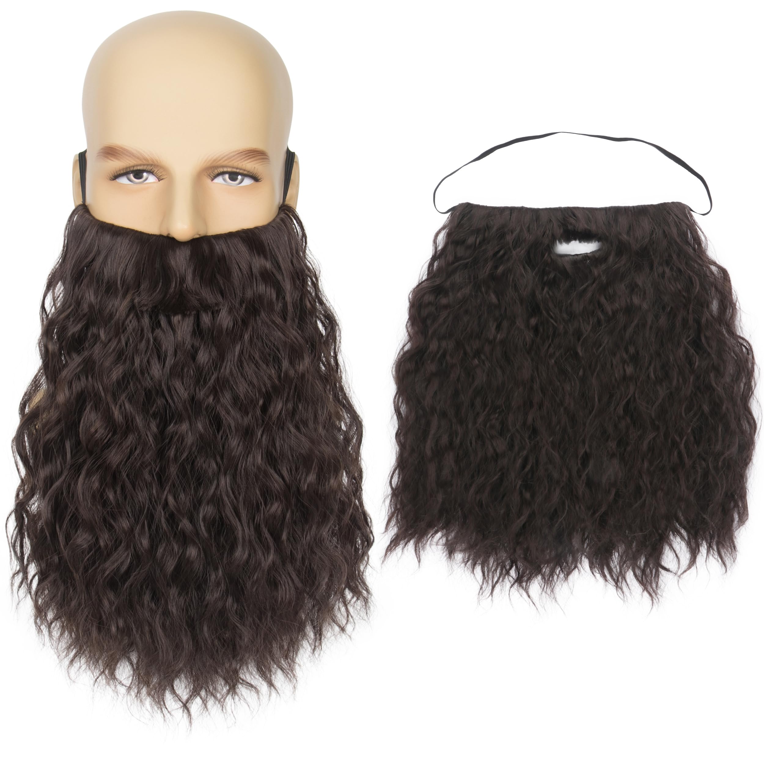 Koonfan Brown Viking Fake Beard with Elastic Band Long Wizard Costume ...