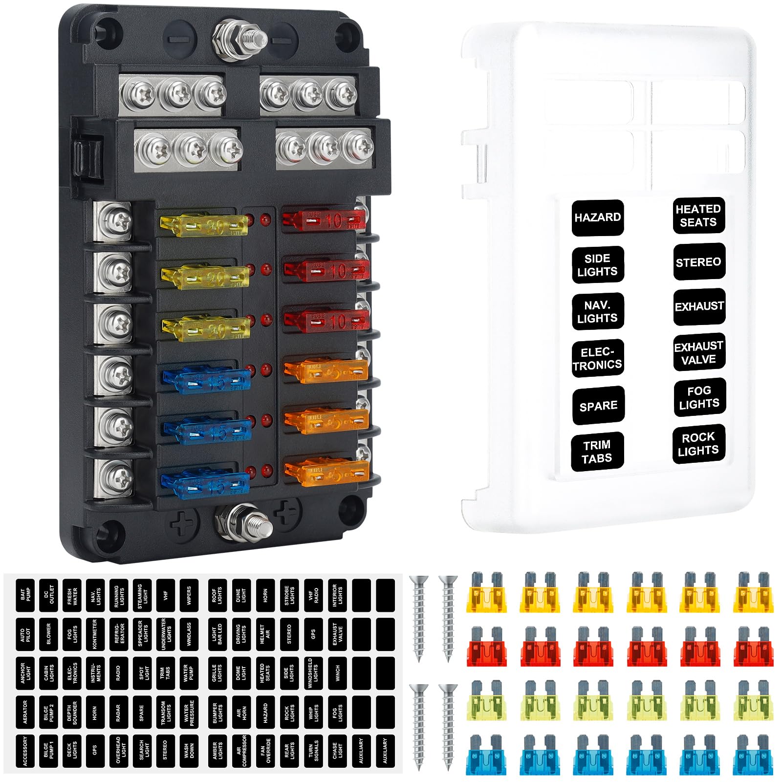 Risornda 12 Way 12V Marine Fuse Block with LED Indicator, Waterproof ...