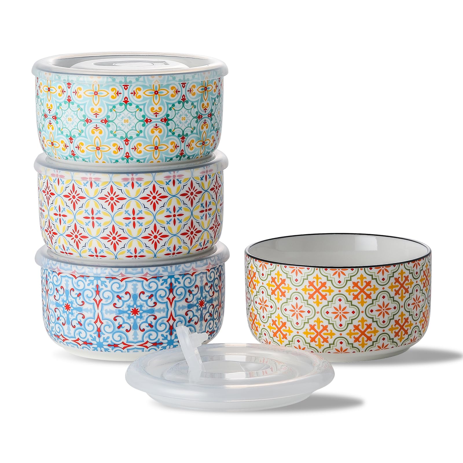 Chubacoo Ceramic Bowls Set with Lid: Microwave Safe Soup Containers for ...