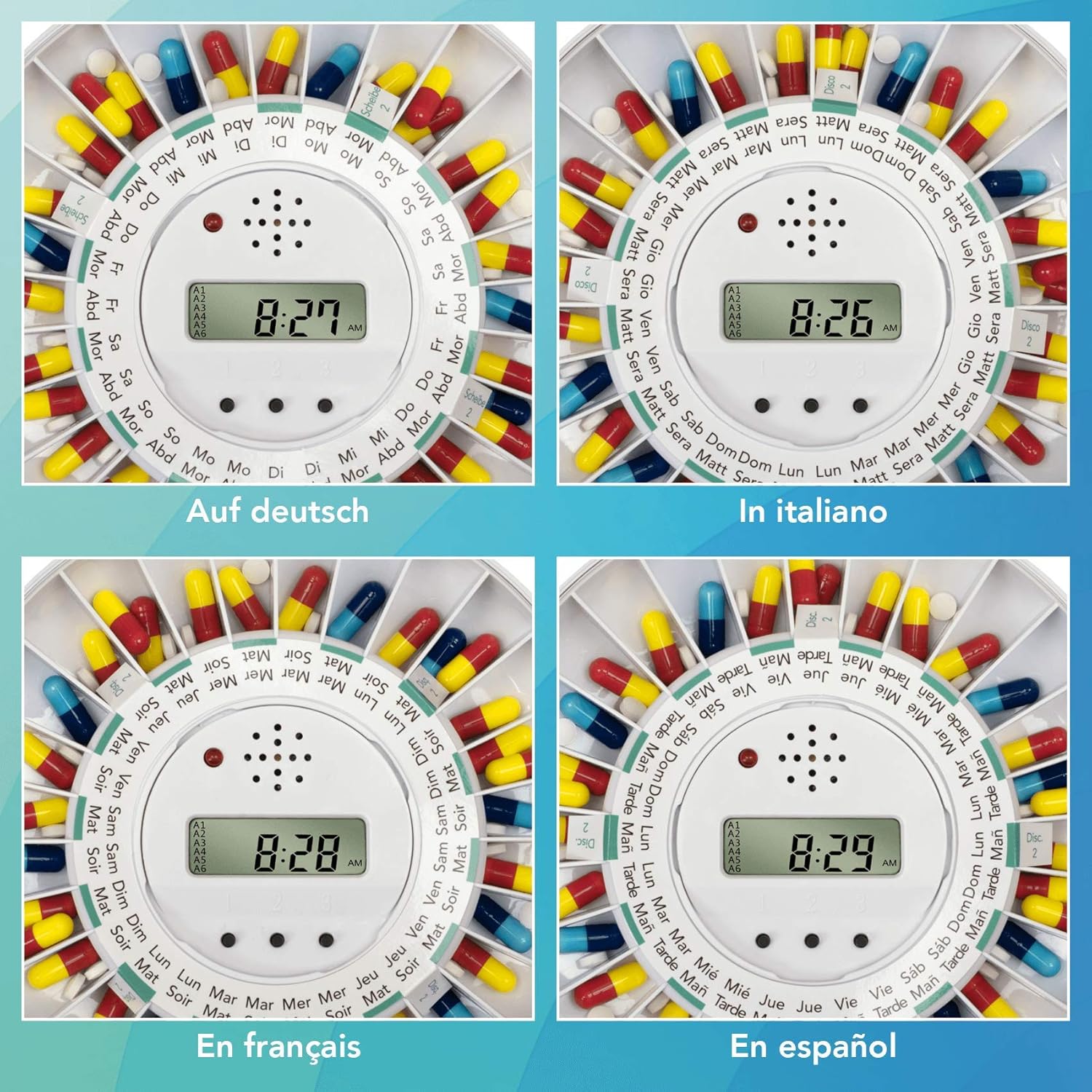 TabTime Automatic Pill Dispenser, 6 Alarms per Day. Solid Lockable Lid ...
