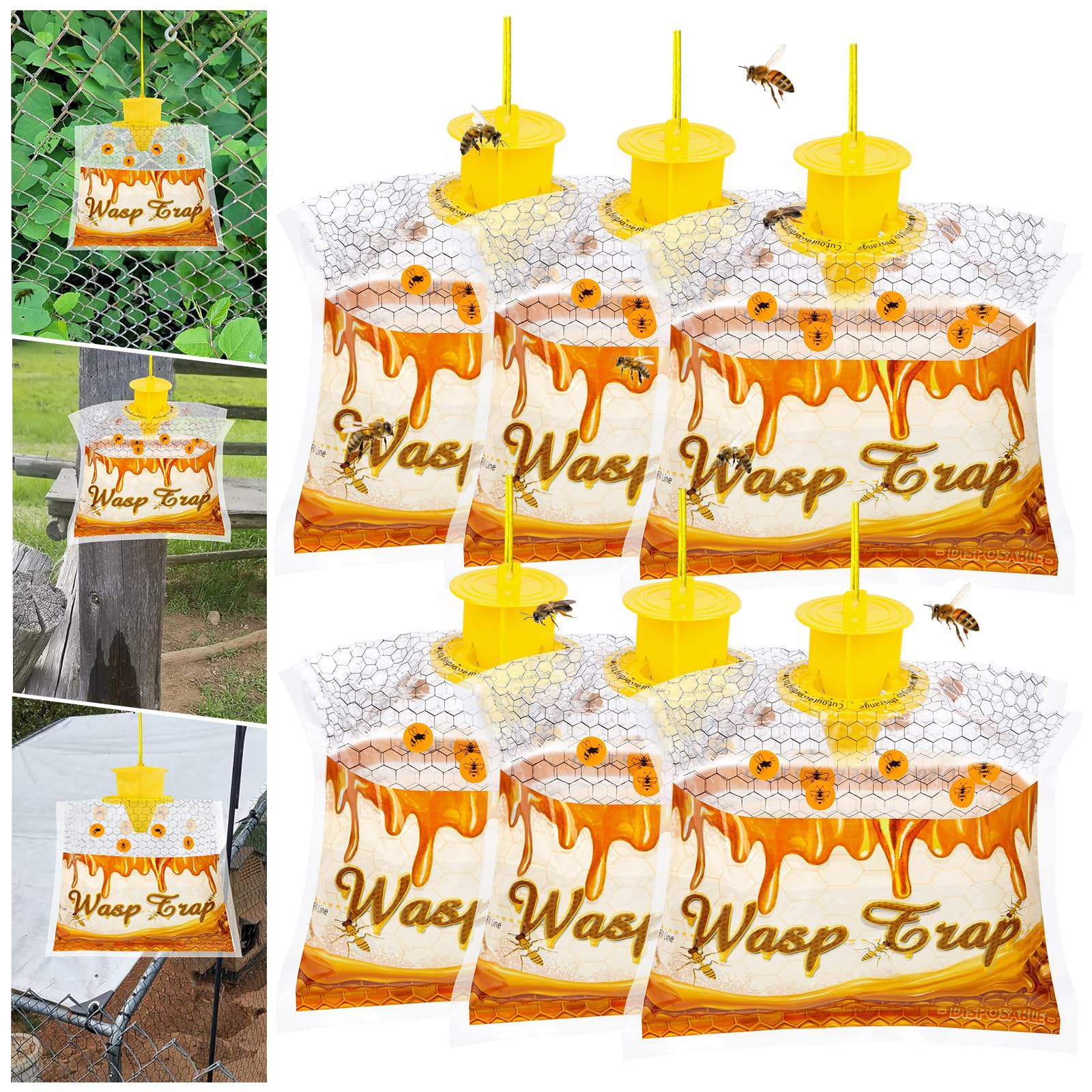 6 Pack Disposable Wasp Traps Outdoor Hanging Yellow Jacket Trap ...