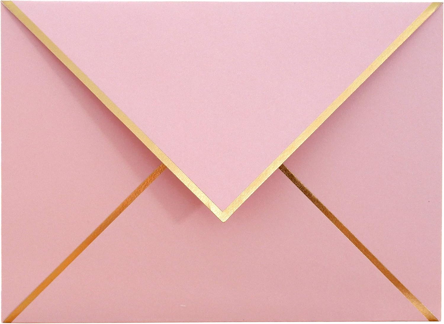 A7 Pink Envelopes - 25-Pack V Flap Gold Foil Border Mailing Envelopes ...