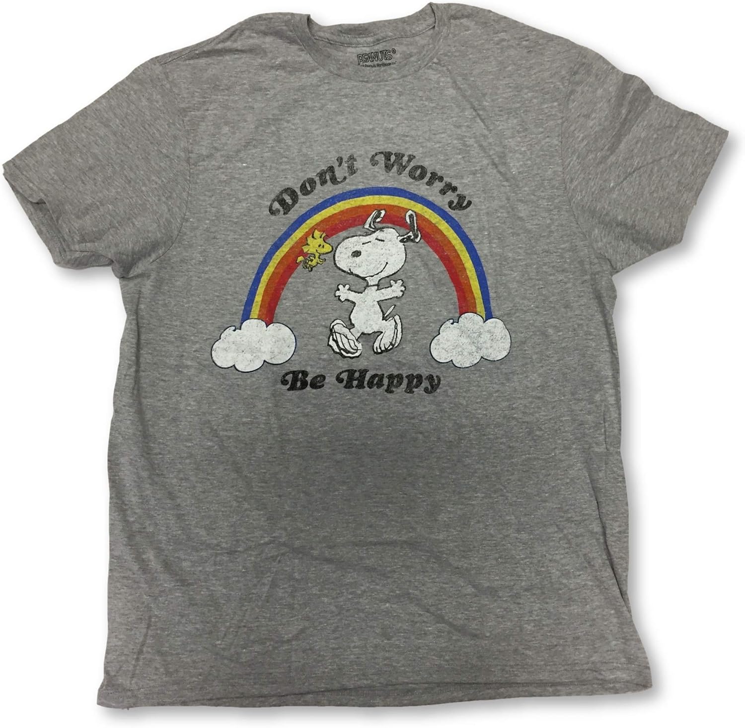 Buy Peanuts Snoopy Adult Men's Don't Worry Be Happy Crew Neck T-Shirt ...