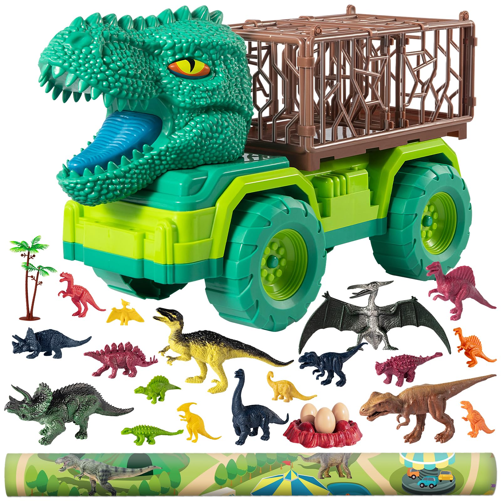 TEMI 25 in 1 Tyrannosaurus Kids Dinosaur Carrier Truck Set, Dinosaur ...