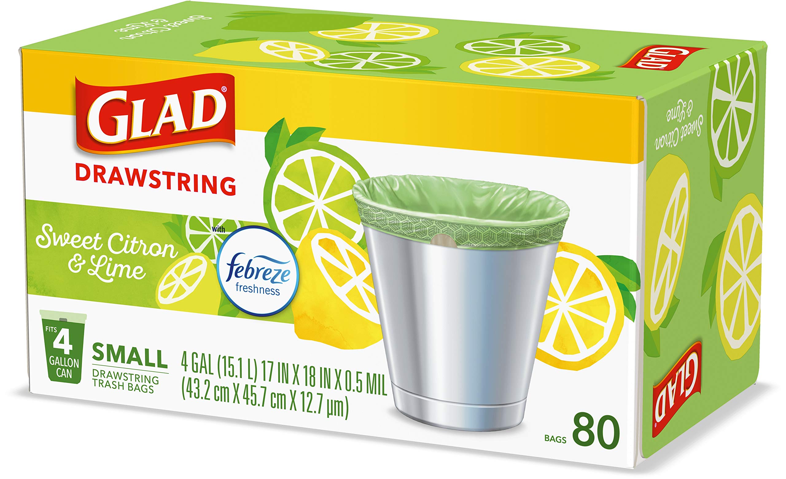 Glad Small Kitchen Drawstring Trash Bags - 4 Gallon Green Trash Bag ...