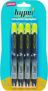 Staples® Hype!TM Retractable Highlighters, Yellow, 4/Pack: Amazon.ca ...