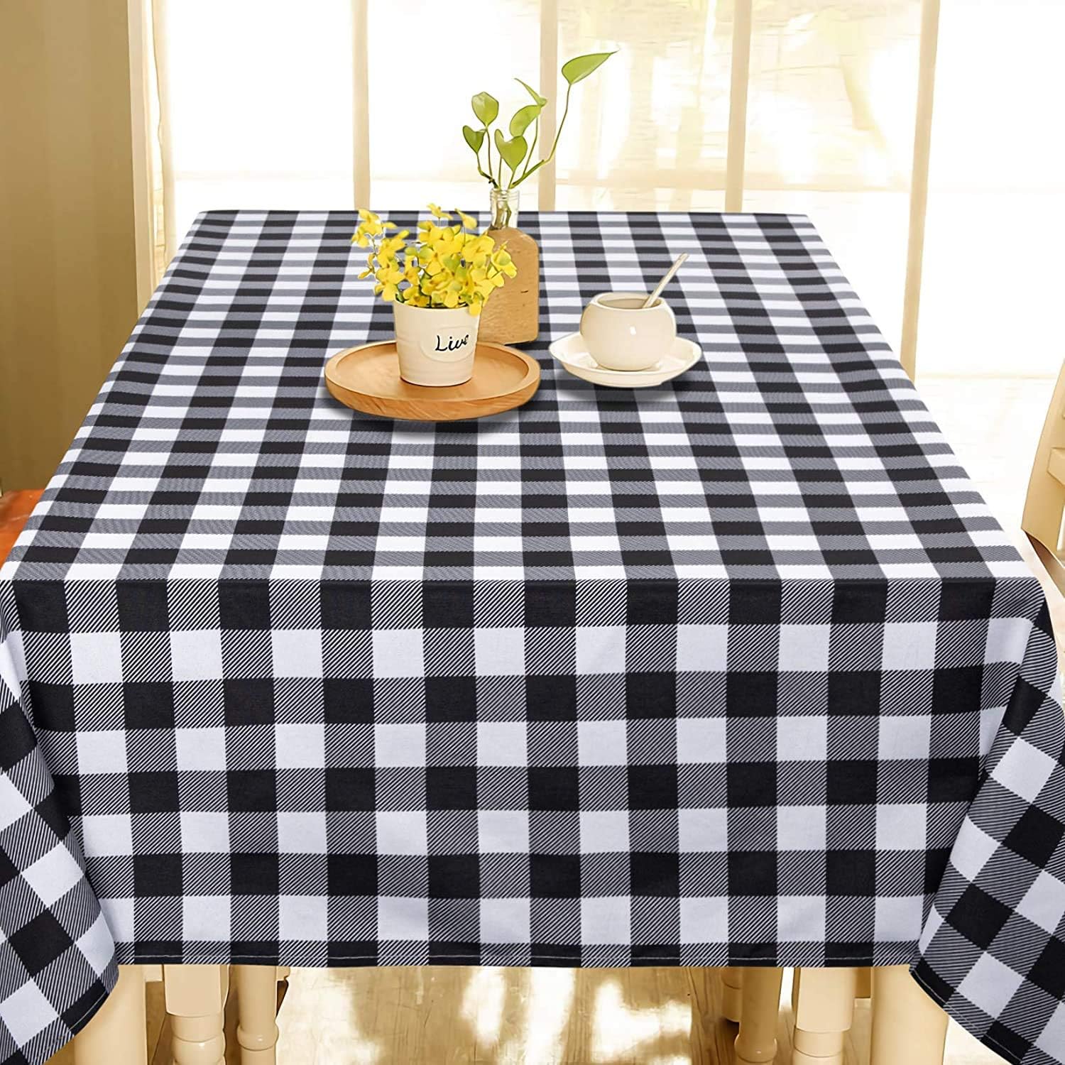 Buy Atootfusion Cotton 6 Seater Black and White Checkered Dining Table ...