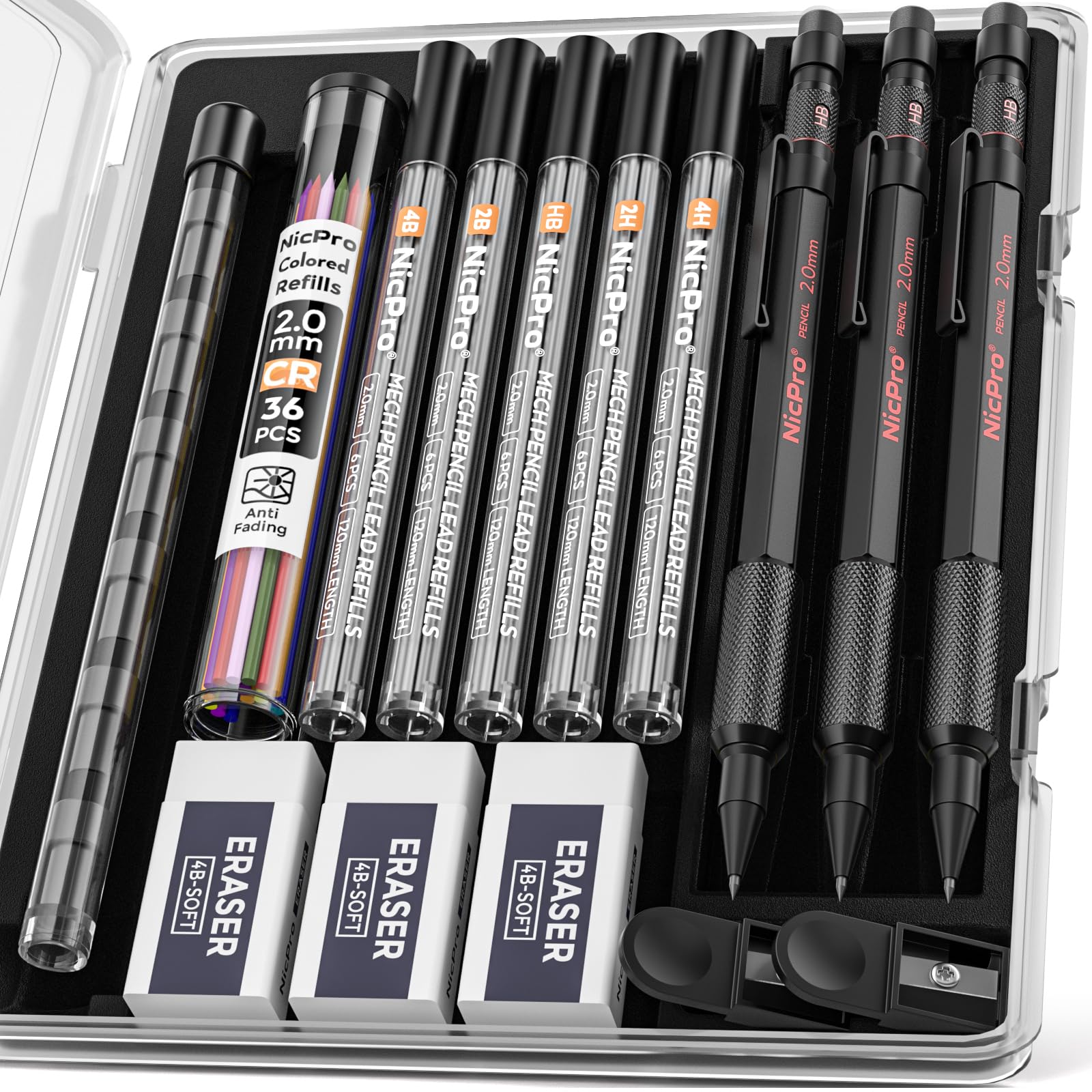 Mua Nicpro 3 Pack 2mm Mechanical Pencils Set with Case, 33 Graphite ...