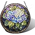 Amazon.com: DASTOLL Stained Glass Window Hanging, Hydrangea Flowers Sun ...