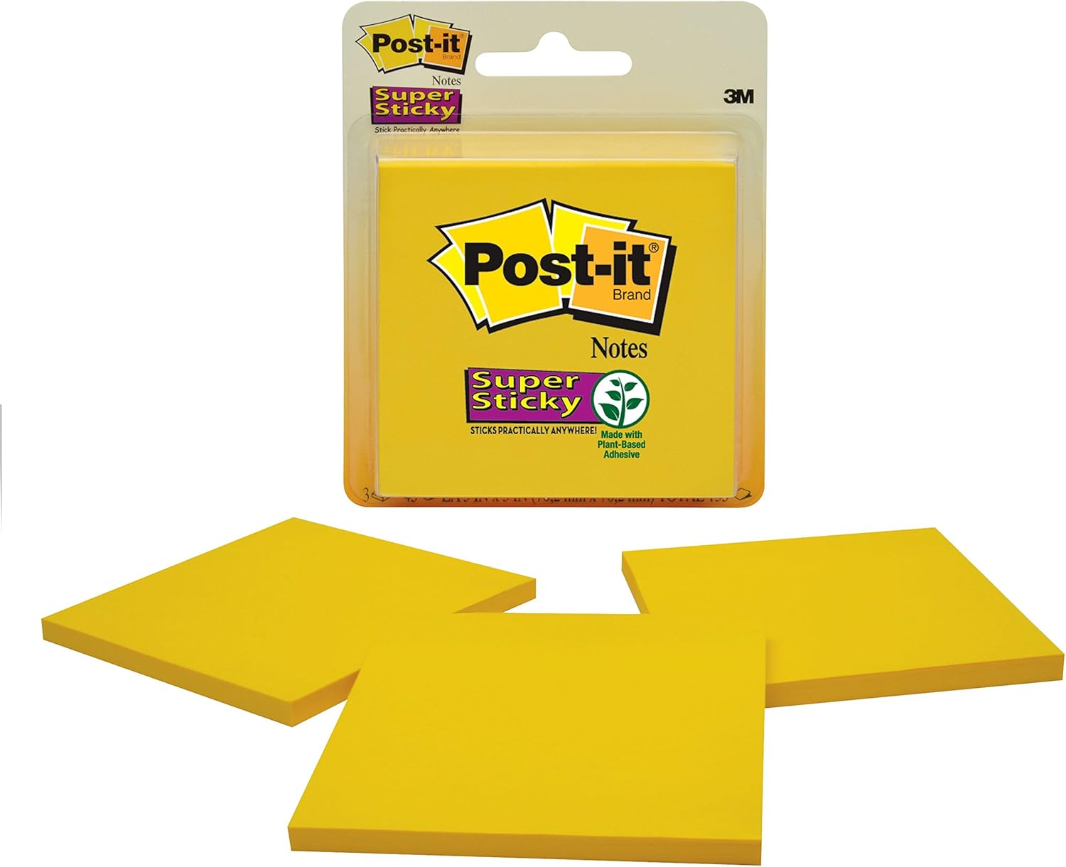 Post-It Super Sticky Notes 3"X3" 3/Pkg-Canary Yellow: Amazon.es ...