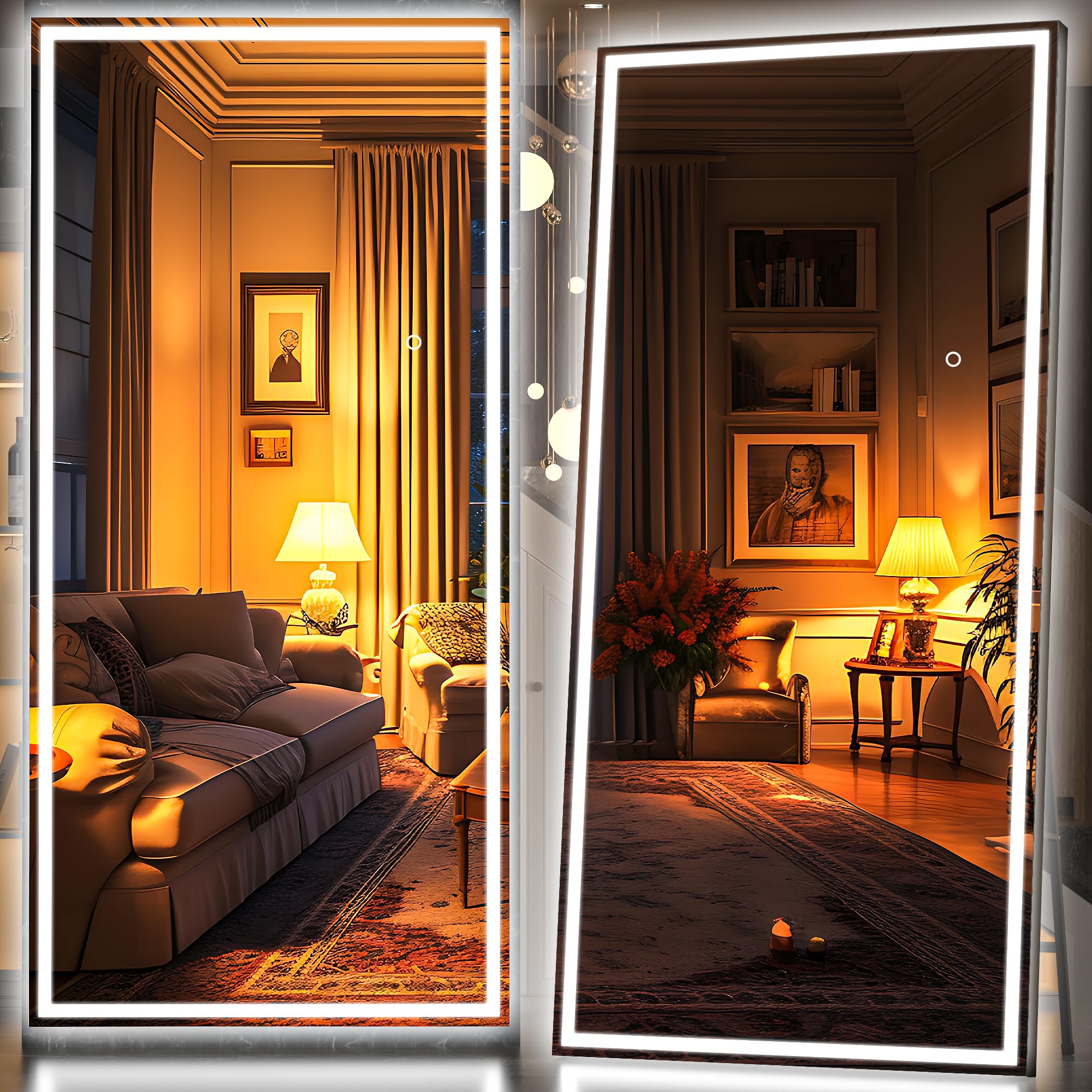 Hasipu Full Length Mirror with Lights, 95" x 40" LED Lighted Floor ...