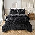 Amazon.com: Fredsure Distressed Velvet Comforter Set, 5 Pieces Black ...