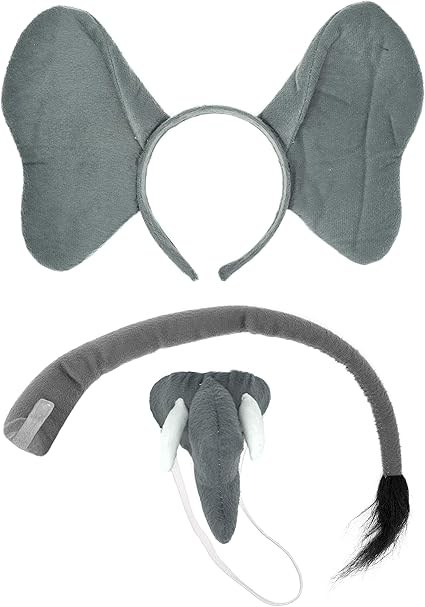 Elephant Ears, Tail, and Trunk Costume Accessory Set - One Size Fits ...