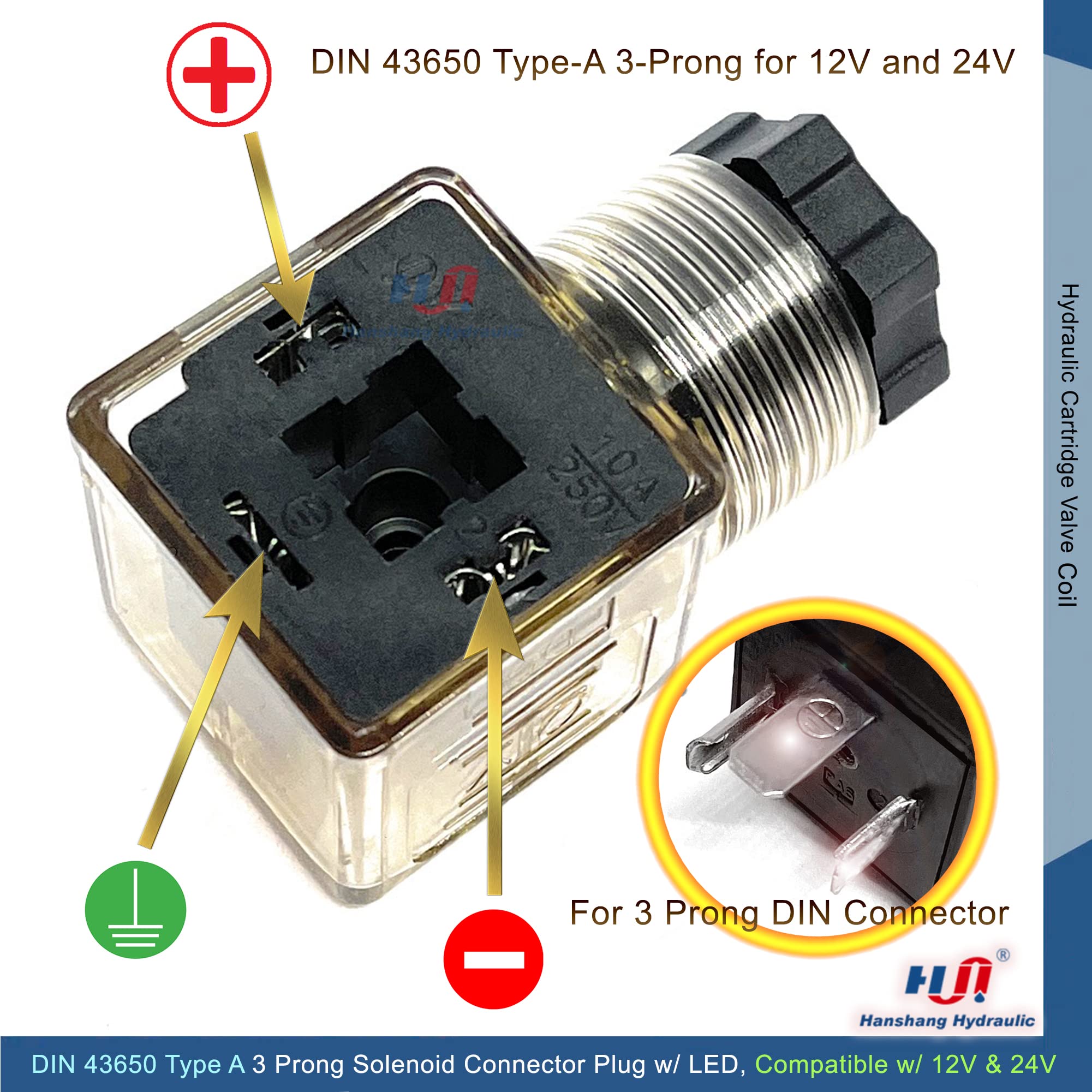 Mua DIN 43650 Type-A (Form-A) 3 Prong Plug for Solenoid Valve Coils (DC ...