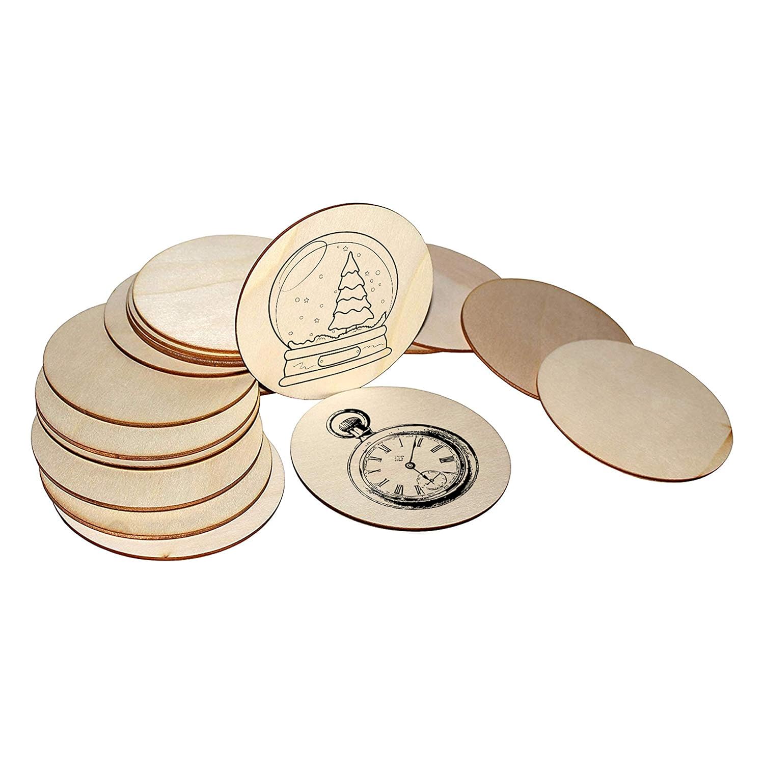 Wooden Discs (50 Pack) - 3.93"/10 cm Unfinished Round Wood Log Slices ...