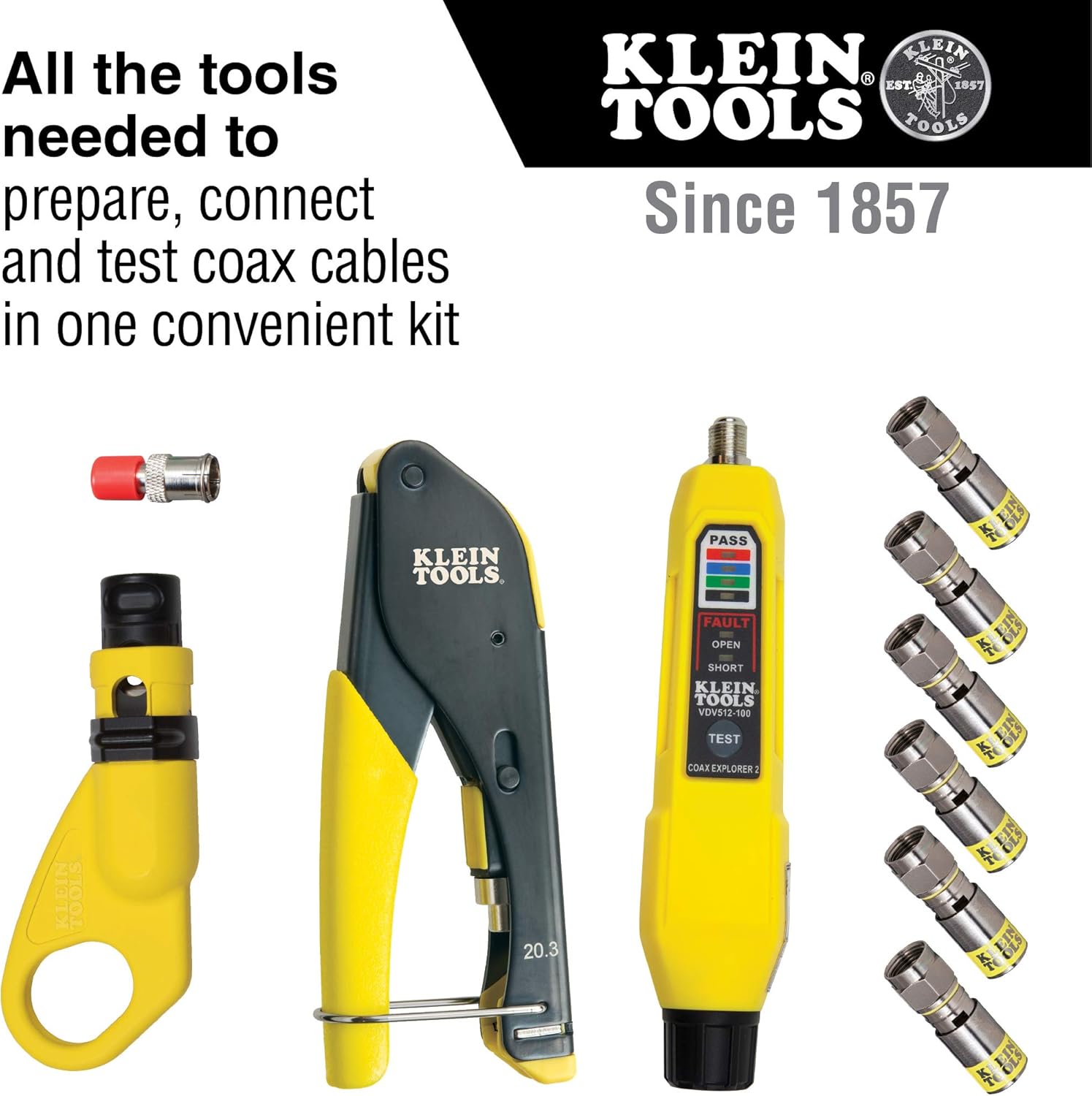 KLEIN TOOLS Coax Installation and Cable Testing Kit with Crimper ...