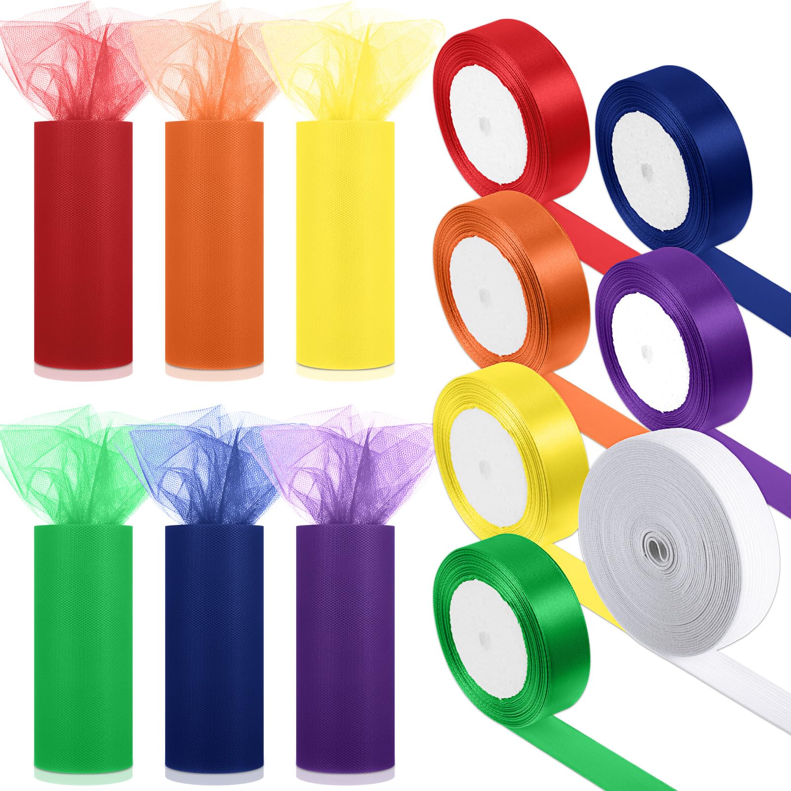 Juinte 13 Pcs Tulle Fabric Roll and Satin Ribbon Bulk Tulle Ribbon (6 ...