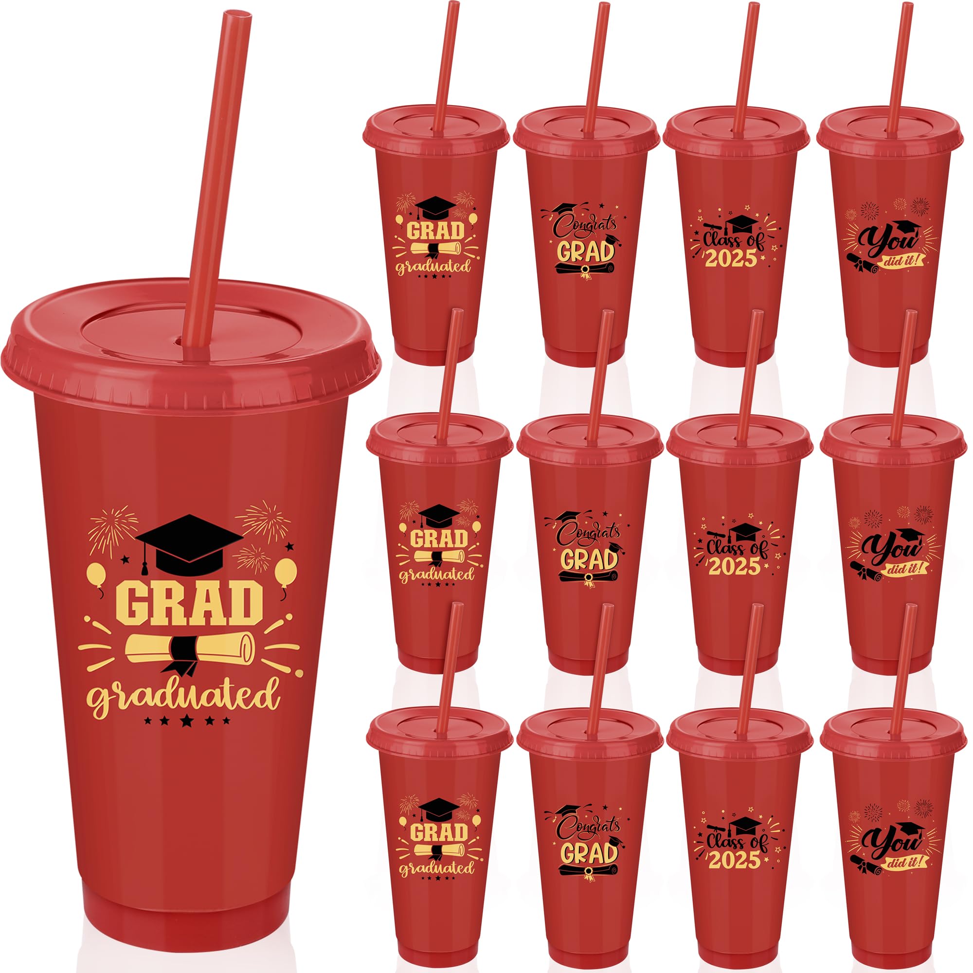 Kochorie 24 Pack 24 OZ Graduation Plastic Cups with Lids and Straws ...