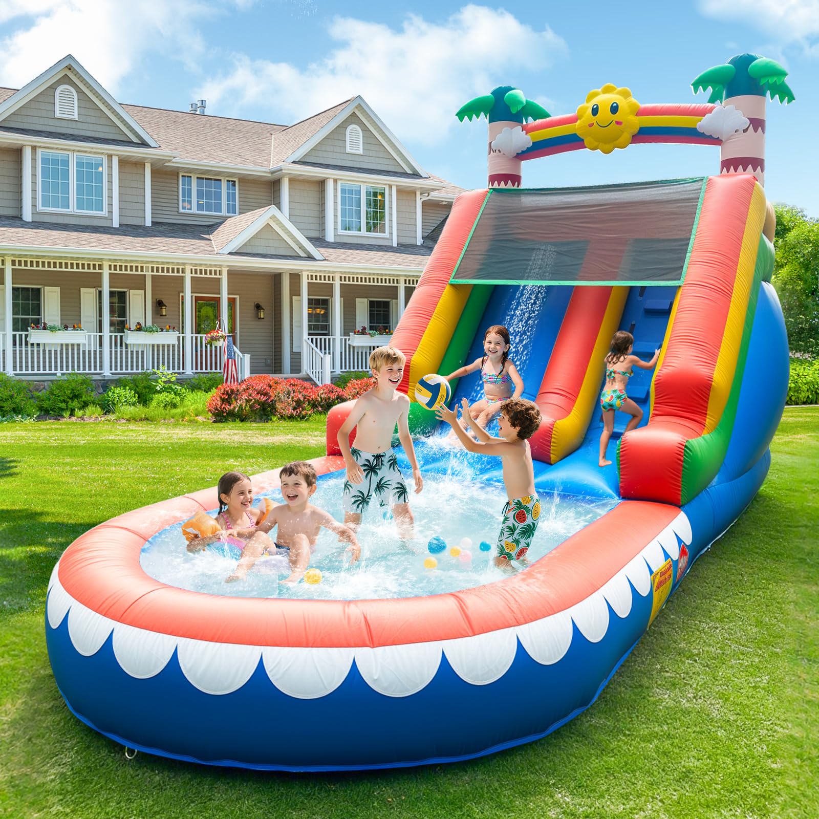 Tropical Inflatable Water Slide for Kids & Adults – 21FT Giant Blow Up ...