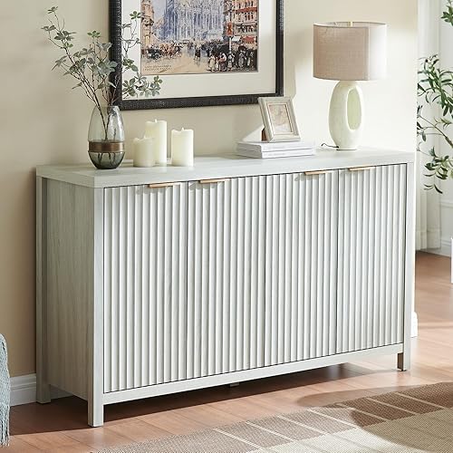 OAKHAM HOME Oxford 4 Door Storage Cabinet Fluted Sideboard Large Buffet ...