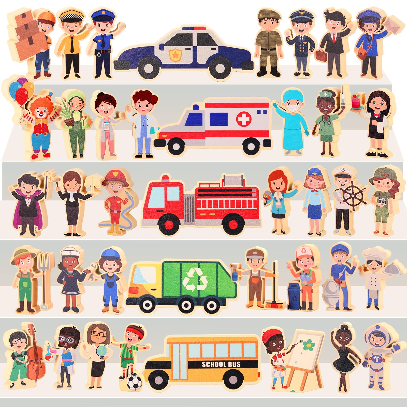 HIYZI 40 Pcs Wooden Community Helpers Little People Figures Occupations ...