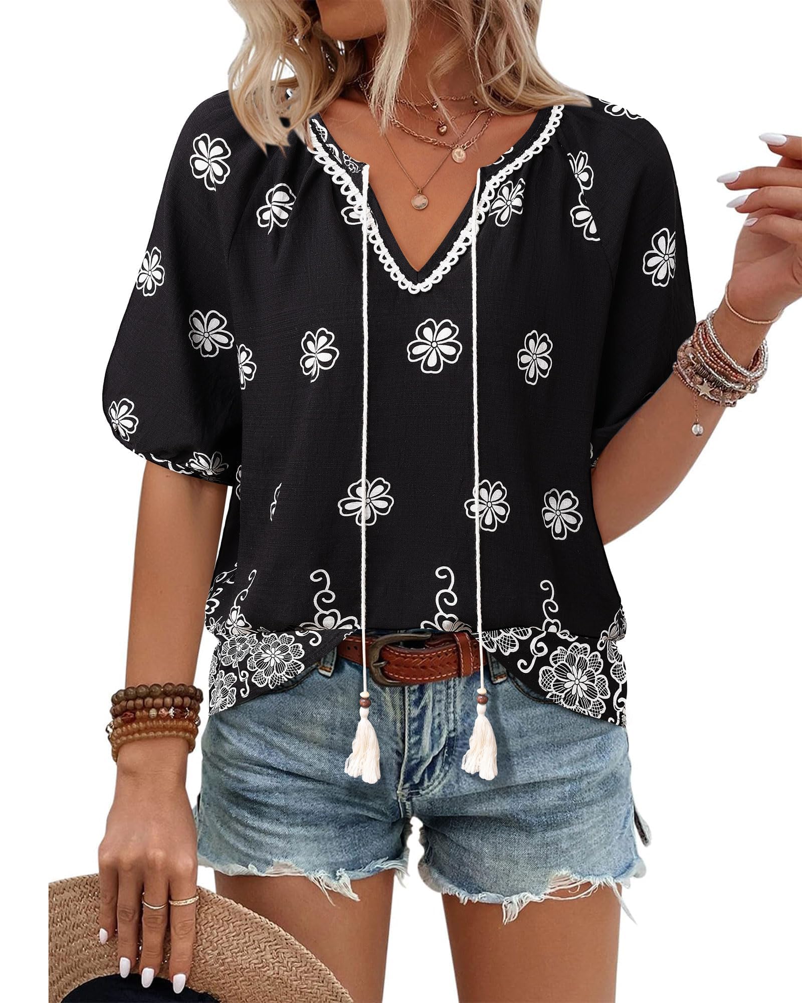 Vivilli Blouses for Women Casual, Womens Summer Tops Peasant Blouses ...