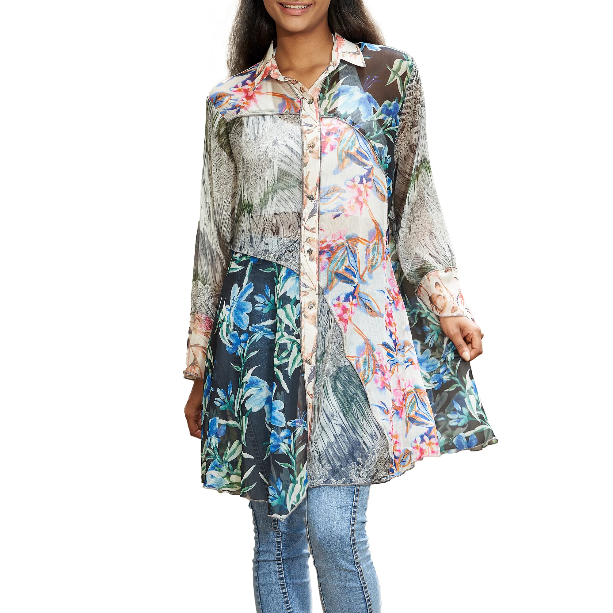 DIKALADY Floral Print Long Sleeve Shirts for Women Blouses Button Down ...